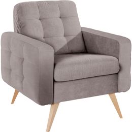 Sessel, B:81cm H:87cm T:78cm, grau, exxpo - SOFA FASHION, Samtvelours (100% Polyester);Webvelours (100% Polyester), Wohnzimmer, Sessel, "Nappa,