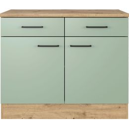 Unterschrank Flex-Well, B:100cm H:85cm T:60cm, gr&uuml;n, Holzwerkstoff, K&uuml;che, Schr&auml;nke, "Cara", (B x H x T) 100 x 85 x 60 cm, f&uuml;r viel Stauraum