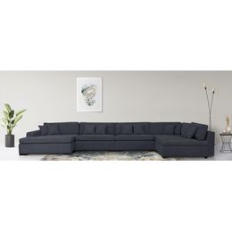 Wohnlandschaft Home Affaire, B:390cm H:86cm T:190cm, blau, 100% Polyester, Sofas, "Skara U-Form", Lounge-Sofa mit Federkernpolsterung, in vielen