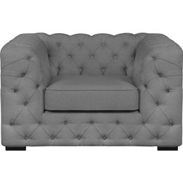 Chesterfield-Sessel Home Affaire, B:110cm H:67cm T:98cm, grau, 100% Polyester, Sessel, "Kalina Sessel", mit klassischer Chesterfield-Knopfheftung,