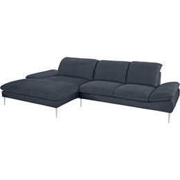 Ecksofa W.Schillig, B:340cm H:87cm T:185cm, blau, Chenille-Flachgewebe R66 (85% Polyester, 15% Nylon);Longlife Xtra-Leder Z59: Glattleder mit