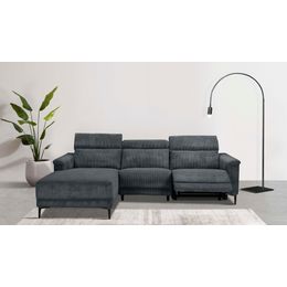 Ecksofa Home Affaire, B:261cm H:97cm T:179cm, grau, 100% Polyester, Wohnzimmer, Sofas, "Lund in Cord, L-Form, 261 cm, manuelle und elektr.