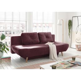 Schlafsofa Home Affaire, B:200cm H:88cm T:99cm, rot, Wohnzimmer, Sofas, "Segmon", einfach in ein bequemes Bett umwandeln, inklusive Bettkasten