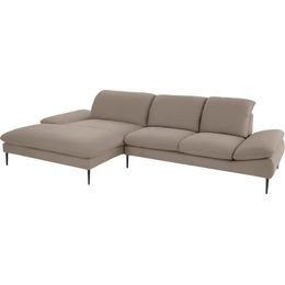 Ecksofa W.Schillig, B:340cm H:87cm T:185cm, braun, Chenille-Flachgewebe R66 (85% Polyester, 15% Nylon);Longlife Xtra-Leder Z59: Glattleder mit