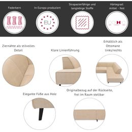 Ecksofa Home Affaire, B:263cm H:81cm T:191cm, beige, Struktur fein ( 100% Polyester);Struktur weich (92% Polyester, 8% Nylon);Luxus-Microfaser