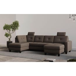 Wohnlandschaft Places of Style, B:304cm H:91cm T:170cm, braun, 90% Polyester 10% Polyamid, Sofas, "Varese", wahlweise mit Bettfunktion und Bettkasten