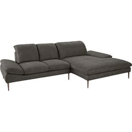 Ecksofa W.Schillig, B:310cm H:87cm T:185cm, grau, Chenille-Flachgewebe R66 (85% Polyester, 15% Nylon);Longlife Xtra-Leder Z59: Glattleder mit