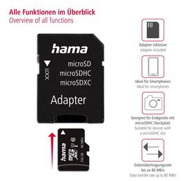 Hama Speicherkarte "microSD Karte, Memory Fast, + Adapter/Mobile, Class 10 UHS-I", 256 GB, schwarz, Speicherkarten
