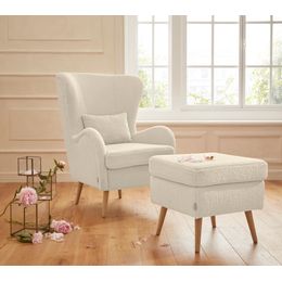 Sessel Home Affaire, H:118cm T:94cm, beige, Samtcord (92% Polyester 8% Polyamid);Struktur (100% Polyester);Struktur Hahnentritt (100%