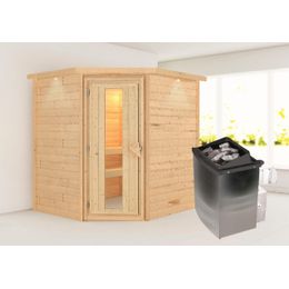 Karibu Sauna "Mia (Fronteinstieg)", (ohne Ofen), beige, Saunen, Ofen 9 kW integr. Strg