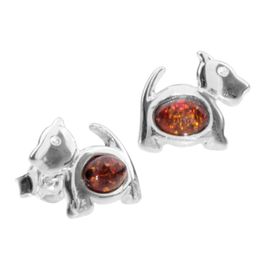 OSTSEE-SCHMUCK Damen Paar Ohrstecker "- Hund - Silber 925/000 - Bernstein", Silber 925 (Sterlingsilber), silber, Silber 925 (Sterlingsilber), Ohrringe