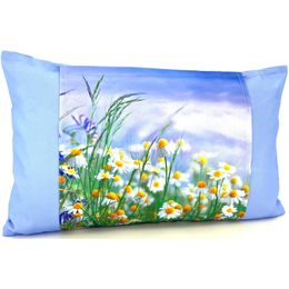 Weckbrodt-Gardinen Kissenhülle WECKBRODT, B:30cm L:50cm, blau, Polyester, Bezug: 100% Polyester, Kissenbezüge, "Blumenwiese", Lotus-Effekt, Garten, Blumen, Kissen