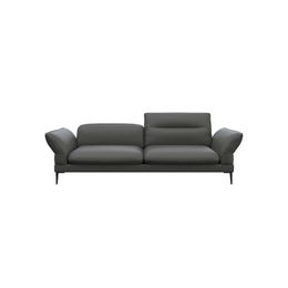 3-Sitzer FLEXLUX, B:248cm H:88cm T:105cm, grau, 100% Echtleder, Sofas, "Salino, Funktionssofa, Relaxsofa", Sofa mit Arm- und Kopfteil-Verstellungen,