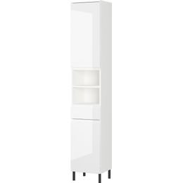 Hochschrank Germania, B:34cm H:190cm T:34cm, weiß, MDF, Spanplatte, Badezimmer, Schränke, "Scantic", mit griffloser Optik