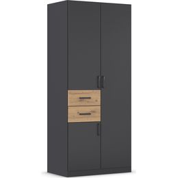 Dreht&uuml;renschrank Rauch, B:91cm H:210cm T:54cm, grau, Holzwerkstoff, Schr&auml;nke, "Kleiderschrank Schrank Garderobe MAIKA mit Dekor-Front", 2 Schubladen,