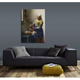 Leinwandbild, B:70cm H:60cm T:3cm, bunt, Art for the home, Leinwand, Wohnzimmer, Bilder, "Het melkmeisje, Jan Vermeer, ca. 1660", Milchm&auml;dchen 100 x