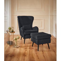 Sessel Home Affaire, B:76cm H:109cm T:85cm, schwarz, Struktur Hahnentritt (67% Polypropylen, 33% Polyester);Samtoptik (100% Polyester);Fellimitat