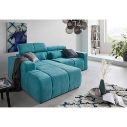 Ecksofa DOMO collection, B:214cm H:80cm T:175cm, blau, 92% Polyester 8% Nylon, Wohnzimmer, Sofas, "Brandon, inkl. Kopfteilverstellung, B/T/H: