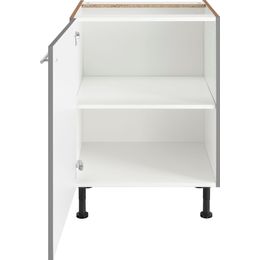 Unterschrank Optifit, B:60cm H:87cm T:58,4cm, grau, K&uuml;che, Schr&auml;nke, "Bern", 60 cm breit, mit 1 T&uuml;r mit h&ouml;henverstellbaren F&uuml;&szlig;en, mit Metallgriff