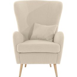Sessel Home Affaire, B:76cm H:109cm T:85cm, beige, Struktur Hahnentritt (67% Polypropylen, 33% Polyester);Samtoptik (100% Polyester);Fellimitat (100%