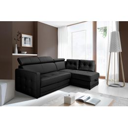 Ecksofa, B:225cm H:94cm T:165cm, schwarz, exxpo - SOFA FASHION, Kunstleder SOFTLUX;NaturLEDER (echtes Rindsleder) in Sitz und Rücken. Korpus in