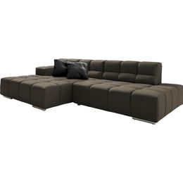 Ecksofa DESIGNWERK, B:286cm T:169cm, grün, 100% Polyester, Wohnzimmer, Sofas, "Temple, Designsofa trifft hohen Sitzkomfort, L-Form", mit