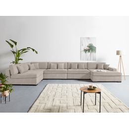 Wohnlandschaft Home Affaire, B:510cm H:86cm T:250cm, beige, 100% Polyester, Sofas, "Skara XXL U-Form", Lounge-Sofa XXL mit Federkern-Polsterung, in