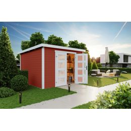Gartenhaus Lasita Maja, rot, Holzwerkstoff, Gartenh&auml;user, "Zambezi 7", Blochbohlenhaus 28mm, Fundamentmass 3000x3000, Schwedenrot