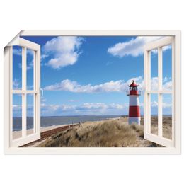 Wandbild Artland, B:100cm H:70cm, weiß, Papier, Wohnzimmer, Bilder, "Fensterblick - Leuchtturm Sylt", als Leinwandbild, Poster, Wandaufkleber in