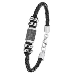 s.Oliver Herren Lederarmband "Hauptkollektion", 22cm, Edelstahl Leder, schwarz, Edelstahl, Leder, Armbänder, mit Carbon