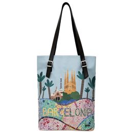 DOGO Damen Umhängetasche "Tall Bag Damen Schultertasche The Mosaics Of Barcelona Damen", blau, Lacklederimitat, Taschen, Handgefertigt