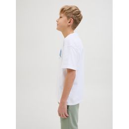 Jack & Jones Jungen T-Shirt "JJDETROIT TEE SS CREW NECK JNR", wei&szlig;, Gr. 140, JACK & JONES JUNIOR, bedruckt, Single Jersey, Obermaterial: 100% Baumwolle, Shirts
