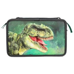 Depesche Kinder Buntstift "3-Fach Federtasche mit 3D Effekt Dino World 20 x 13 cm grün", grün, Kunststoff, Stifte