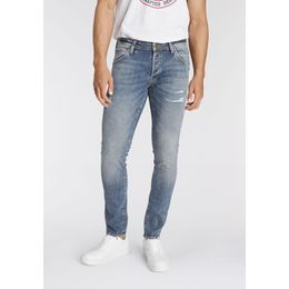 Jack & Jones JACK & JONES Herren Slim-fit-Jeans "JJIGLENN – Jeans mit Gürtelschlaufen und Used-Waschung", blau, Gr. 31, Denim/Jeans, Obermaterial: 98% Baumwolle,