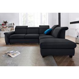 Ecksofa DOMO collection, B:273cm H:84cm T:228cm, schwarz, Chenille (100% Polyester);MIcrofaser in Lederoptik (100% Polyester);Kunstleder