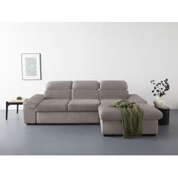 Ecksofa COTTA, B:250cm H:73cm T:165cm, grau, 100% Polyester, Wohnzimmer, Sofas, "Lola L-Form mit Kopfteilfunktion & Hocker", wahlweise mit