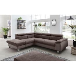 Ecksofa COTTA, B:249cm H:72cm T:100cm, braun, Microfaser PRIMABELLE (100% Polyester);Kunstleder SOFTLUX;Feinstruktur (100% Polyester);Kunstleder