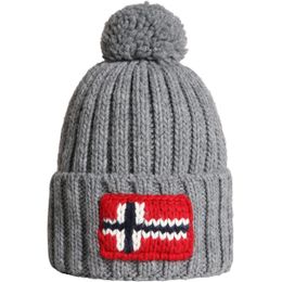 Napapijri Damen Beanie "SEMIURY", grau, Rippstrick, Materialmix, M&uuml;tzen, mit Bommel