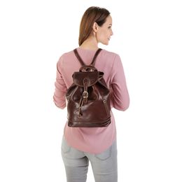 Pike PIK&Eacute; Damen Cityrucksack, braun, Leder, Rindsleder, beschichtet, leicht gl&auml;nzend, Rucks&auml;cke, echt Leder, Made in Italy