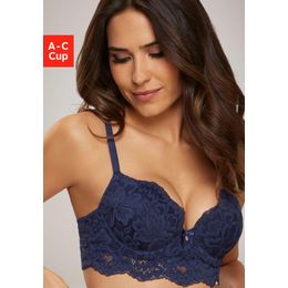 s.Oliver Damen Push-up-BH "Charline", Gr. 70, blau, Spitze, Obermaterial: 92% Polyamid, 8% Elasthan, BHs, mit verlängertem Unterbrustband aus Spitze,