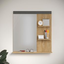 Garderobenspiegel Places of Style, B:79cm H:85cm T:16cm, grau, Holzwerkstoff, Spiegelglas, Spiegel, "Belva", eichefarbener Wandspiegel mit 3 Ablagen