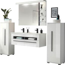 Badmöbel-Set Inosign, weiß, Kastenmöbel-Sets, "Cantara, Bad im modernen Design, 4-teiliges Badezimmer", Waschtisch, Schränke und Spiegel, in Weiß