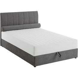 Boxbett, L:211cm, grau, ATLANTIC HOME COLLECTION, 100% PES, Komplettbetten, "ALISIA", mit Taschenfederkern, Bettkasten und Kissenrolle im