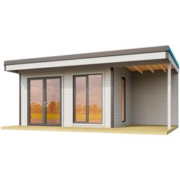 Gartenhaus Lasita Maja, grau, Holzwerkstoff, Gartenh&auml;user, "DOMEO 7 LICHTGRAU/ANTHRAZIT", Fundamentmass 4000+1950 x 3000, Lichtgrau