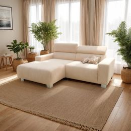 Ecksofa DOMO collection, B:214cm H:94cm T:162cm, beige, 100% Polyester, Wohnzimmer, Sofas, "100030 inkl. Kopfteilverstellung, guter Sitzkomfort,