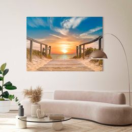 Deco-Panel Reinders, B:140cm H:100cm T:2cm, orange, MDF, Bilder, "Sonnenuntergang am Strand"