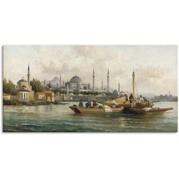Wandbild Artland, B:100cm H:50cm, blau, Leinwand, Wohnzimmer, Bilder, "Handelsschiffe vor Hagia Sophia", als Leinwandbild, Poster, Wandaufkleber in