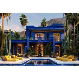 XXL-Wandbild queence, B:120cm H:80cm T:2,5cm, blau, Polyester, Wohnzimmer, Bilder, "Akustikbild Palm Springs USA - Kalifornien", Einfache