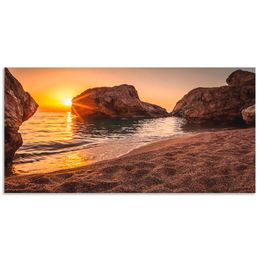 Wandbild Artland, B:100cm H:50cm, beige, Wohnzimmer, Bilder, "Sonnenuntergang und Strand", als Alubild, Outdoorbild, Leinwandbild, Poster,