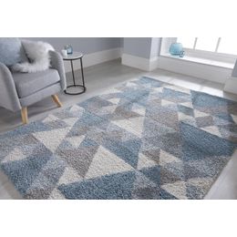 Hochflor-Teppich FLAIR RUGS, B:160cm H:30mm L:230cm, blau, Polypropylen, Teppiche, "Nuru", Shaggy Berber Optik, Teppich, Wohnzimmer, Schlafzimmer